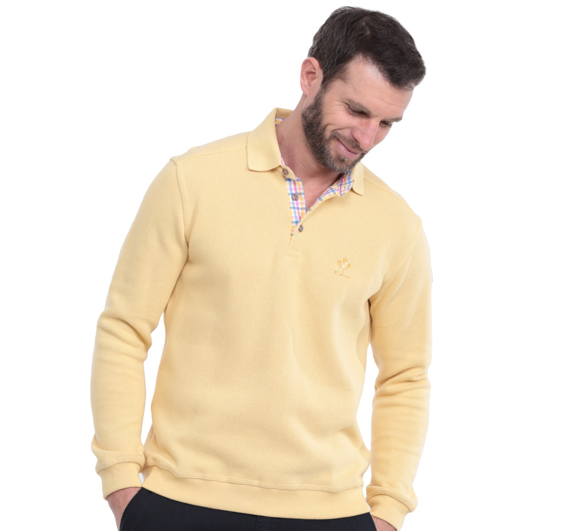 Polo homme amande manches longues toucher doux